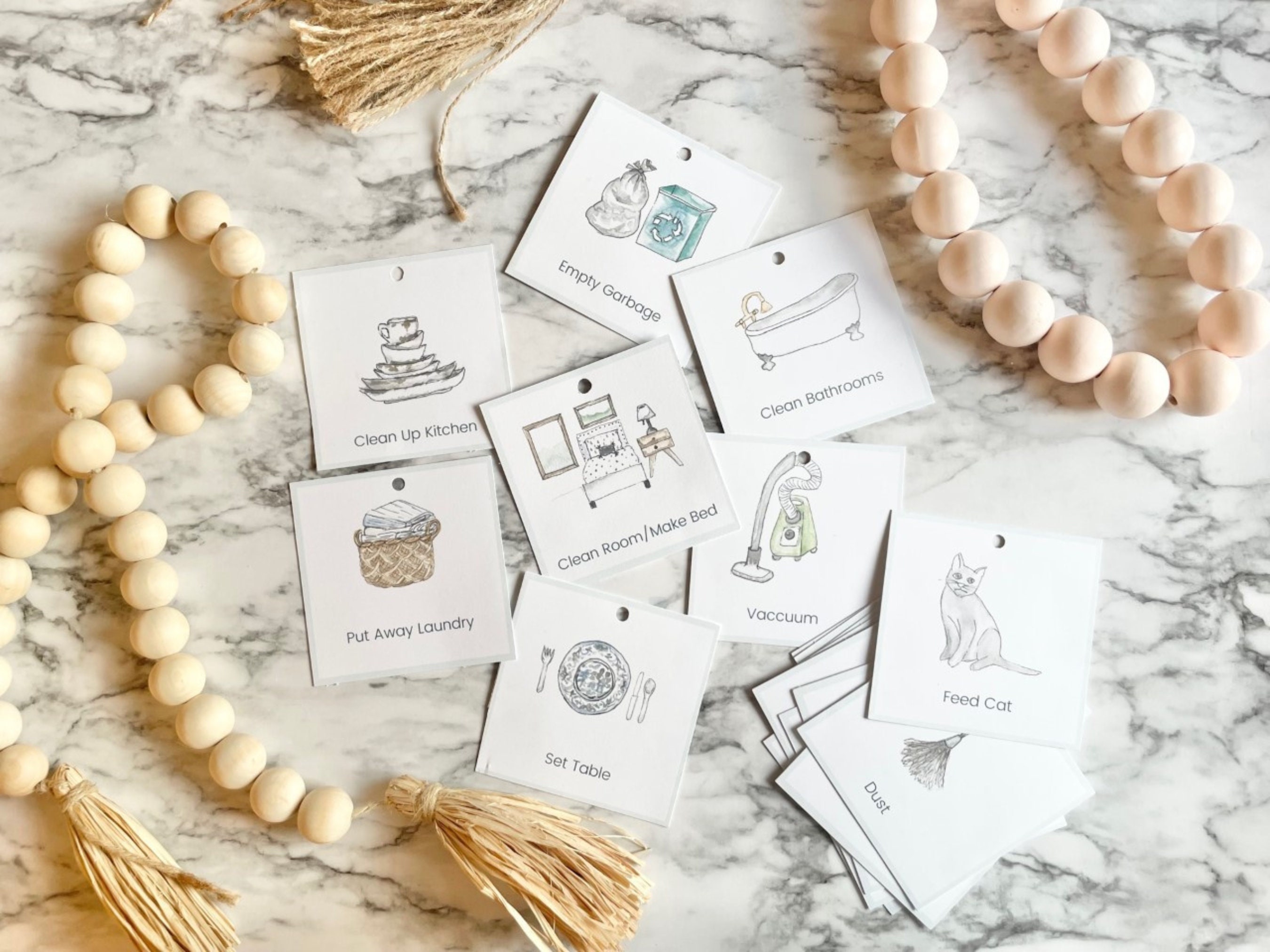 Printable Watercolor Chore Chart Cards and Daily Routine Checklists ...