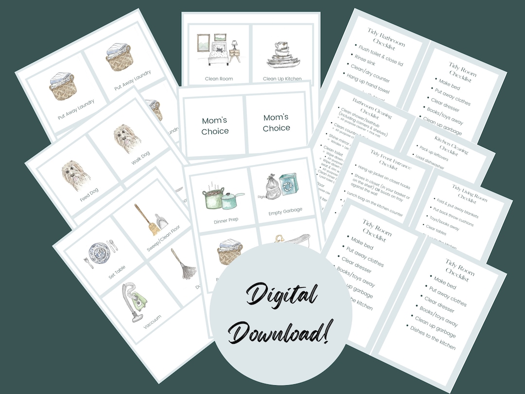 Printable Watercolor Chore Chart Cards and Daily Routine Checklists ...