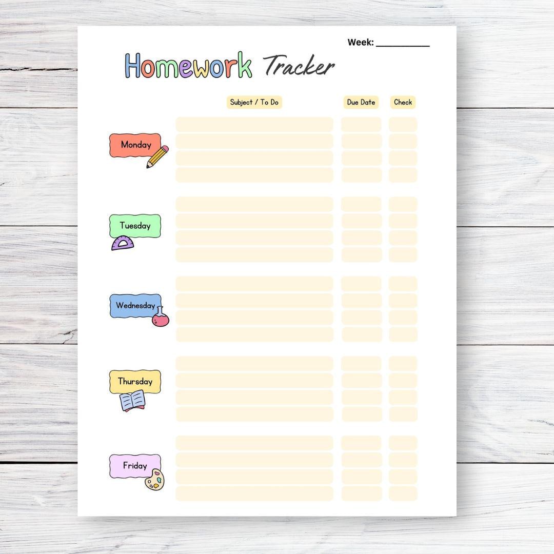 Printable Homework Tracker | Weekly Student Planner (PDF) - Etsy