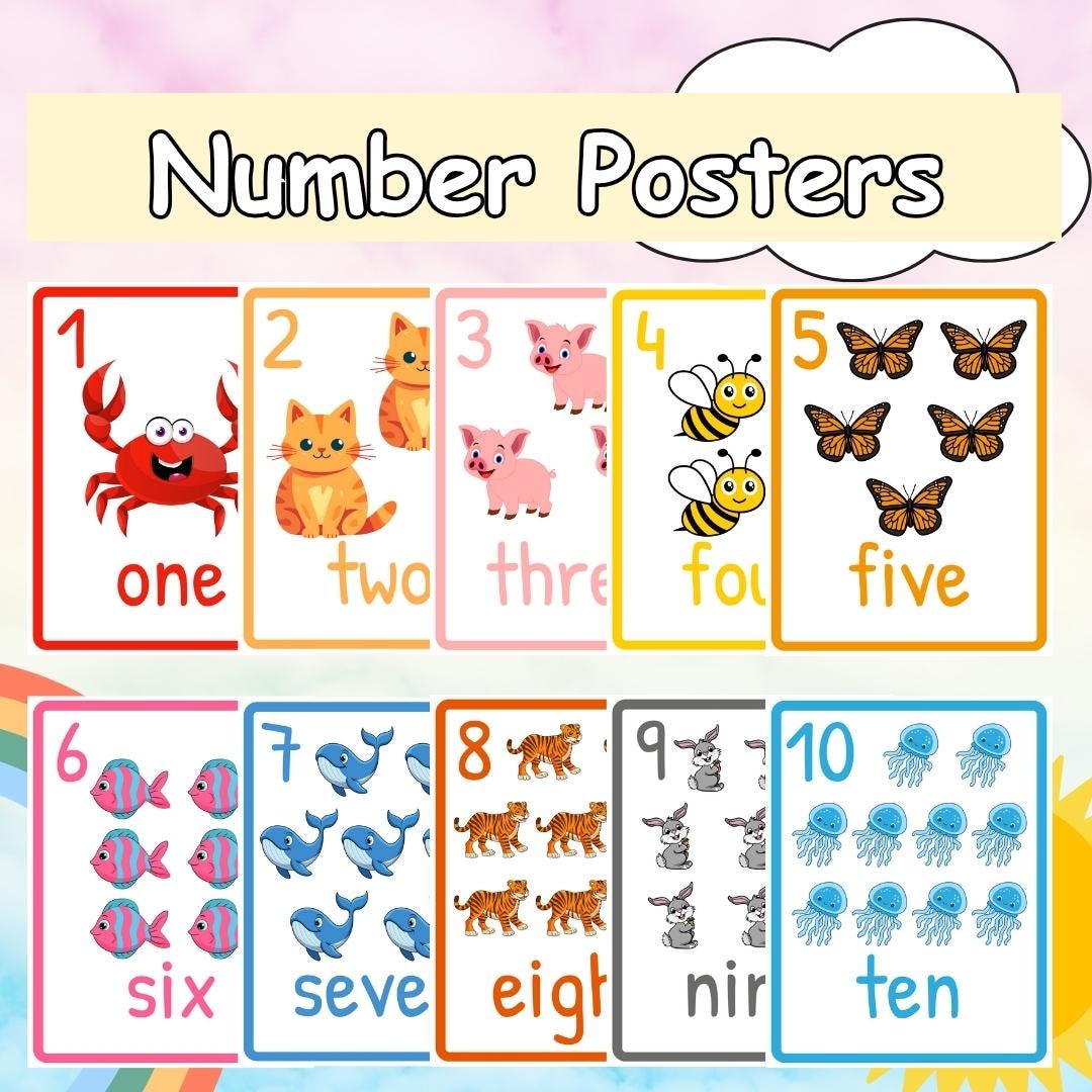 Number Posters 1-20 Printable | Animal Counting Flashcards for Kids ...