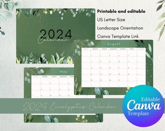Calendar Printable 2024 PDF, Holidays, Simple, Botanical, Monthly ...
