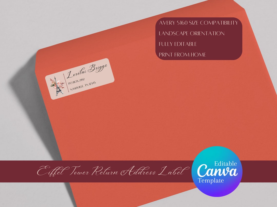 Personalized Eiffel Tower Return Address Label, Avery 5160 Compatible ...