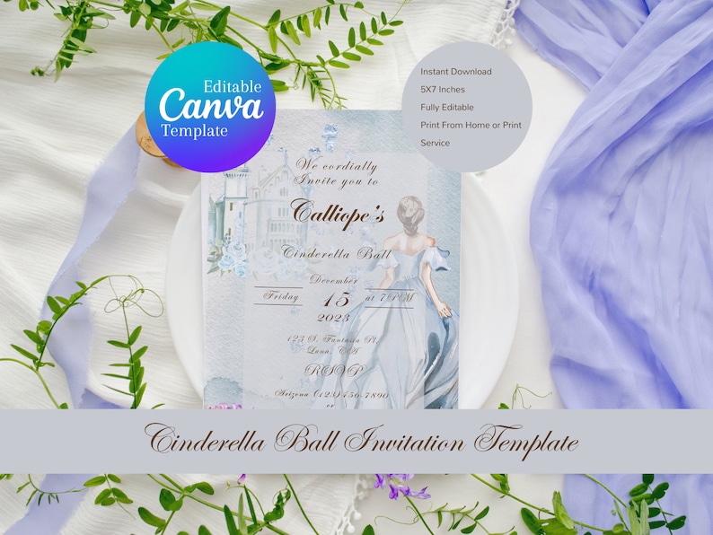 Cinderella Ball Invitation Template, Princess Party Theme (editable ...