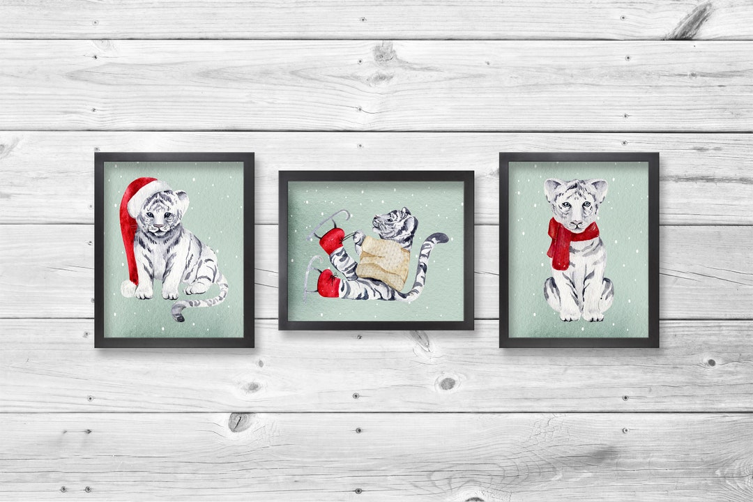 Christmas Tiger Trio Watercolor Art, Holiday Prints (digital Printable ...