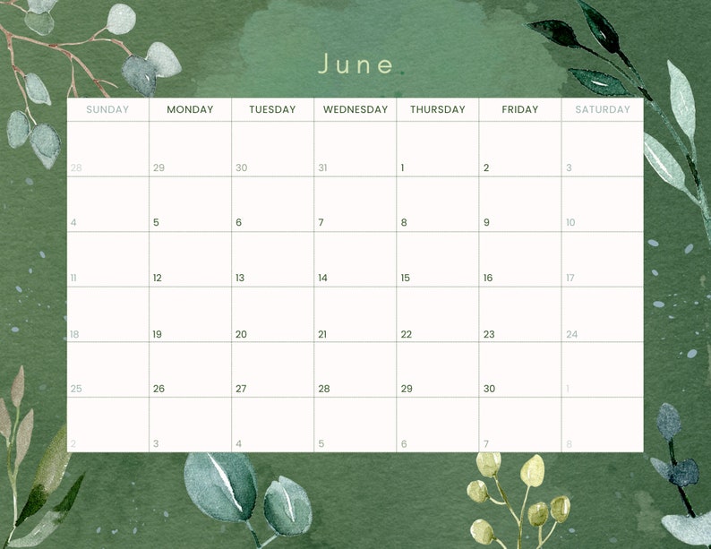2024 Eucalyptus Monthly Calendar Canva Template - Etsy
