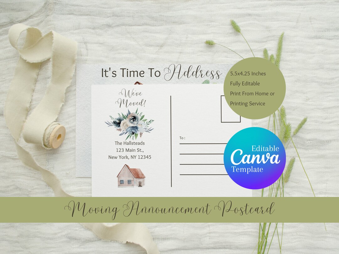 Watercolor Moving Announcement Postcard, Boho Chic (editable Canva ...