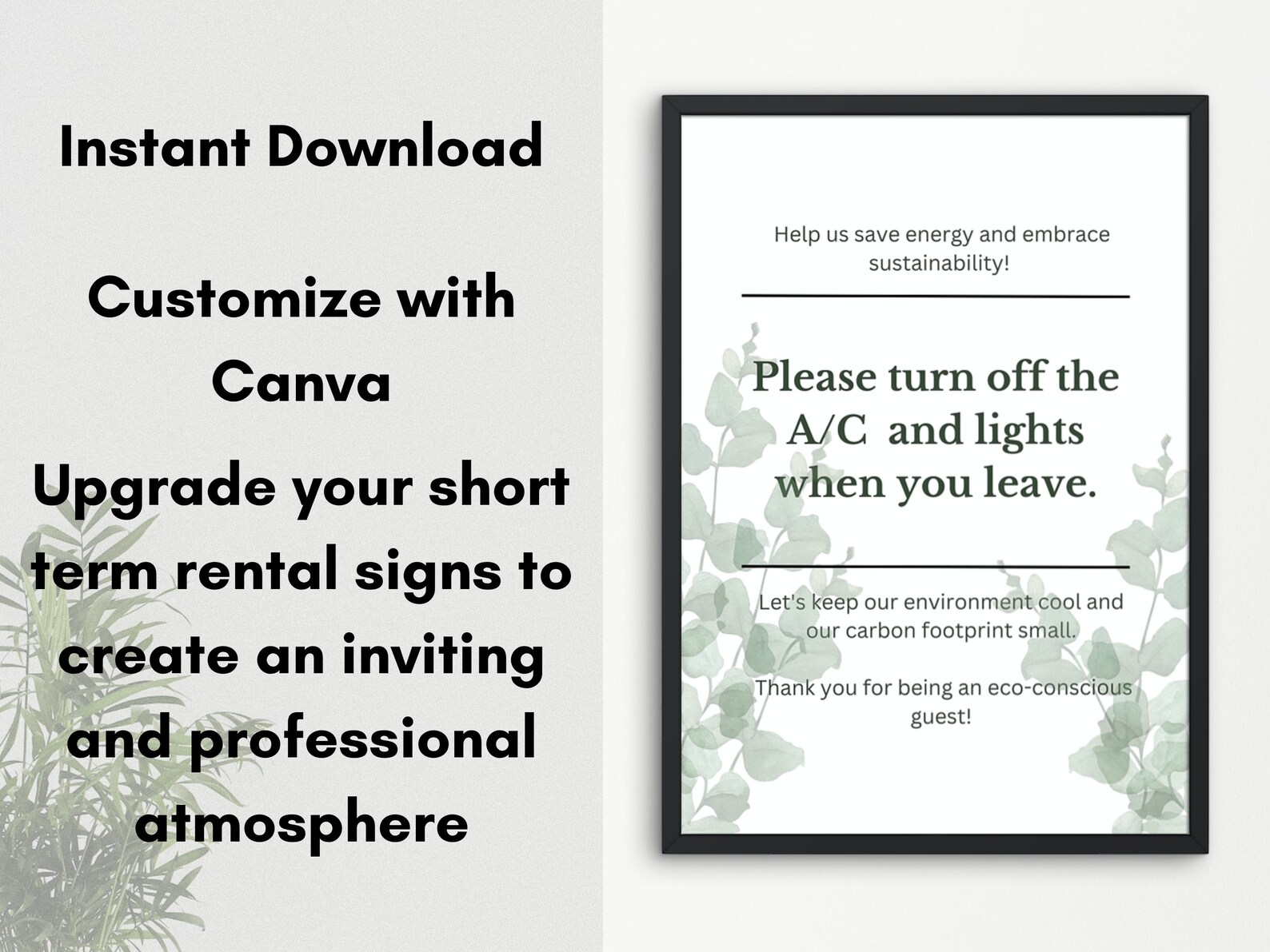 Turn off AC and Lights Sign for Airbnb, Vrbo, or Short Term Rental ...