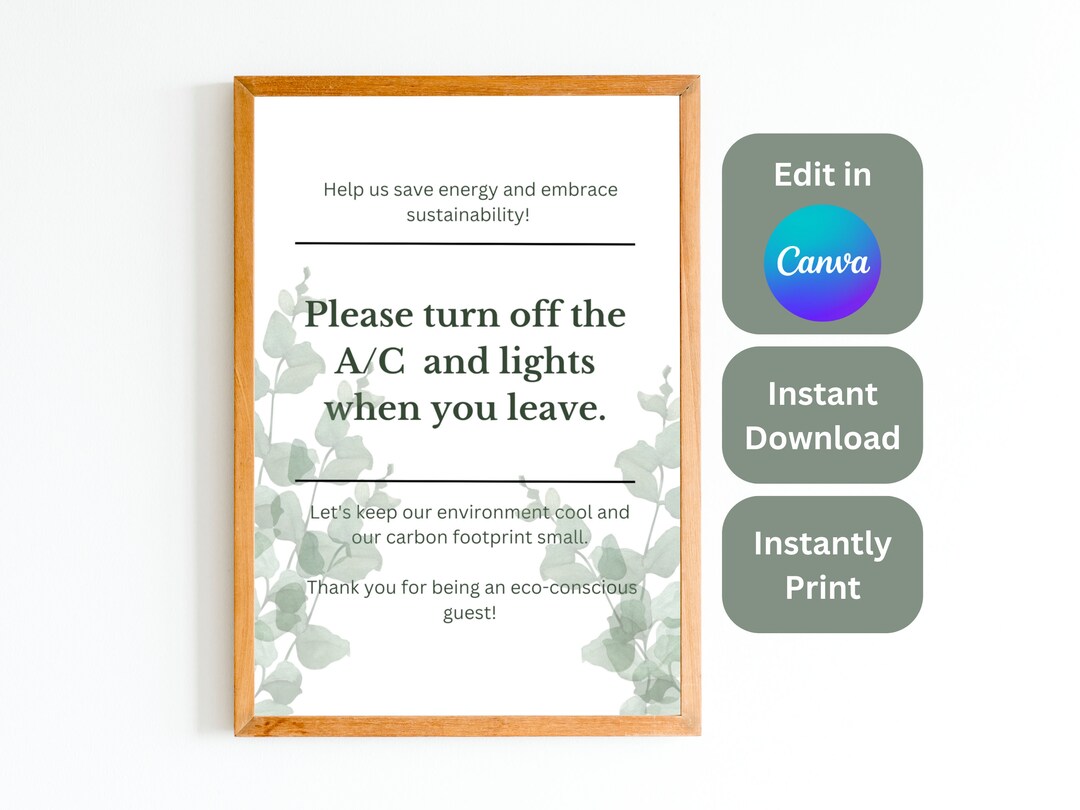 Turn off AC and Lights Sign for Airbnb, Vrbo, or Short Term Rental ...