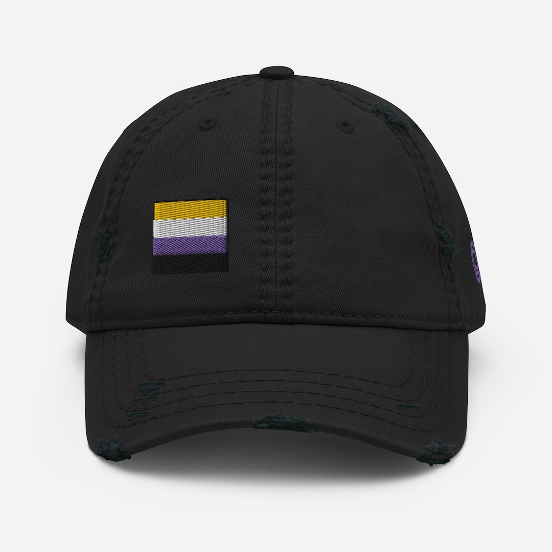 Nonbinary Pride Flag Embroidered Hat | Enby Pride Distressed Dad Hat | Pride Baseball Cap ...