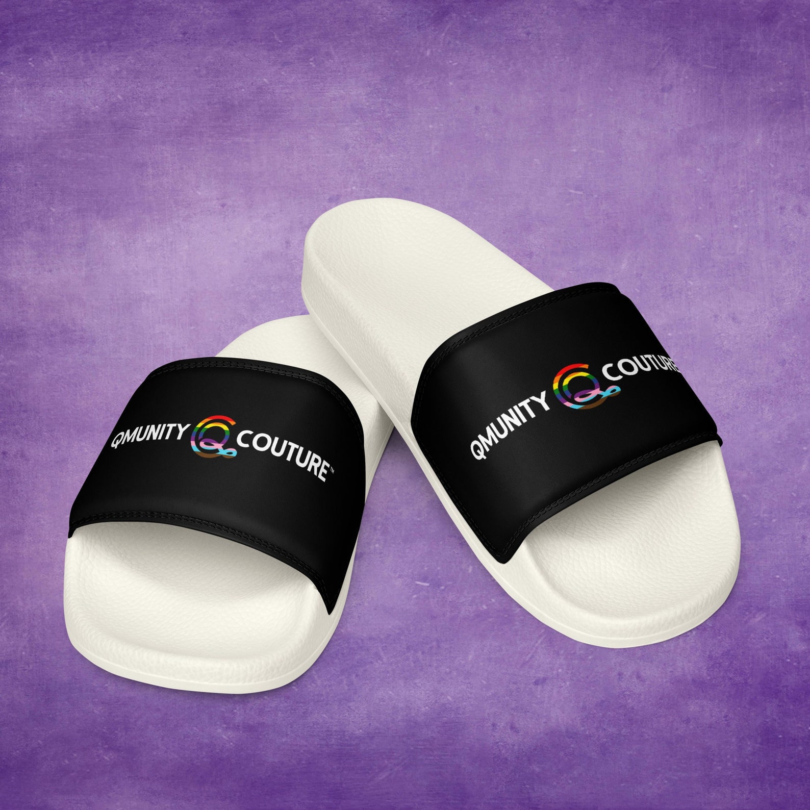 Women's QMUNITY COUTURE Designer Logo Slide Sandals | LGBTQ Pride Slip ...