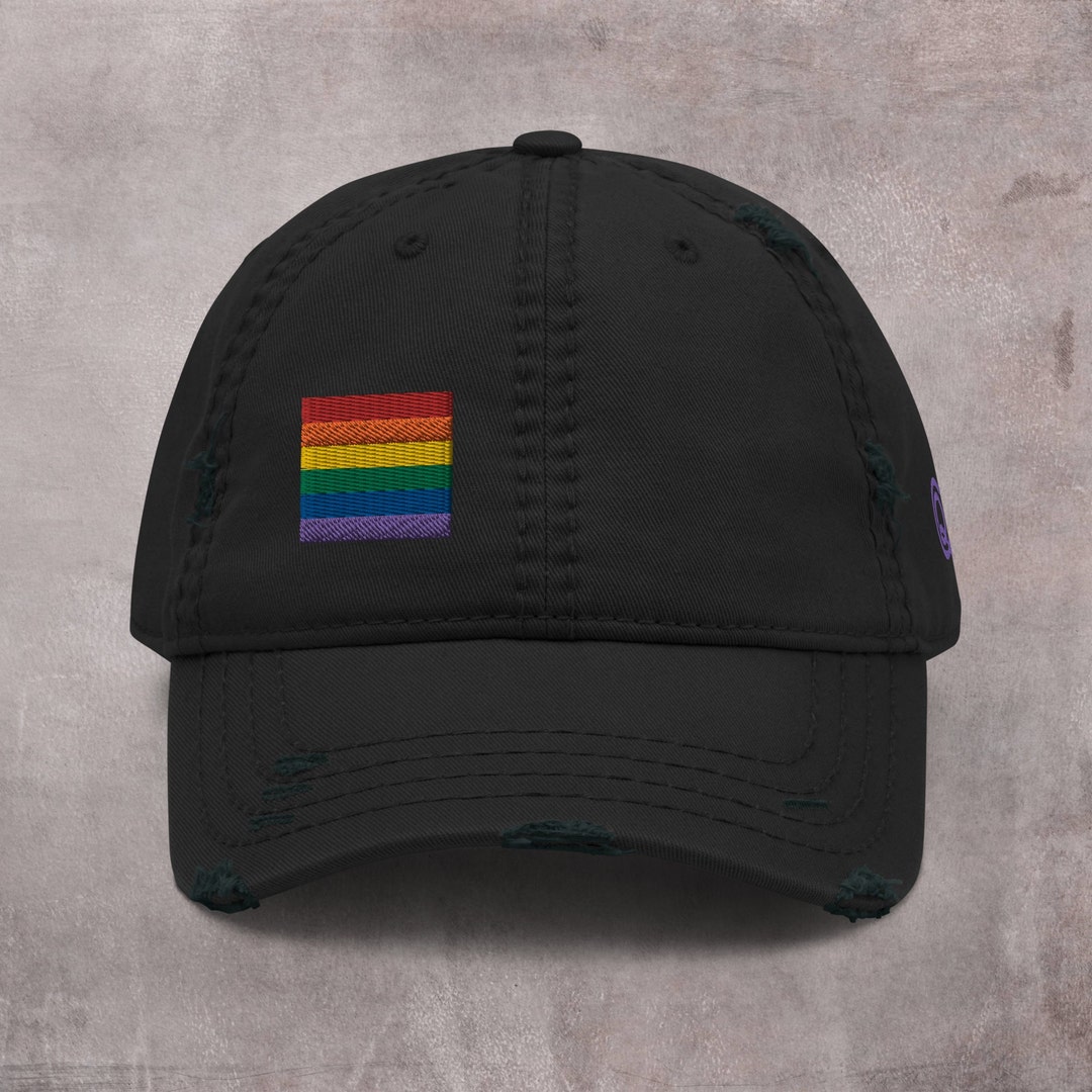 Gay & Lesbian Pride Flag Embroidered Hat Rainbow Pride Distressed Dad ...