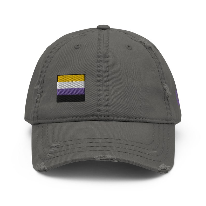 Nonbinary Pride Flag Embroidered Hat | Enby Pride Distressed Dad Hat | Pride Baseball Cap ...