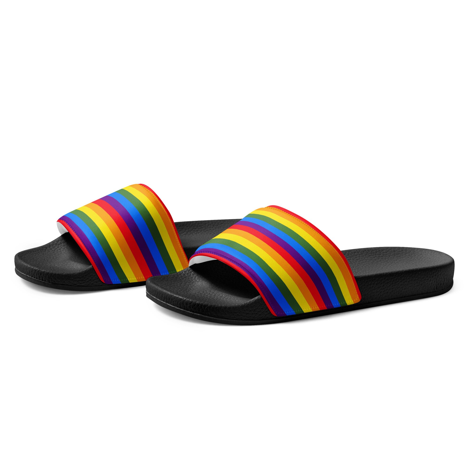 Women's Rainbow Striped Slide Sandals | Gay Lesbian Pride Slides for ...