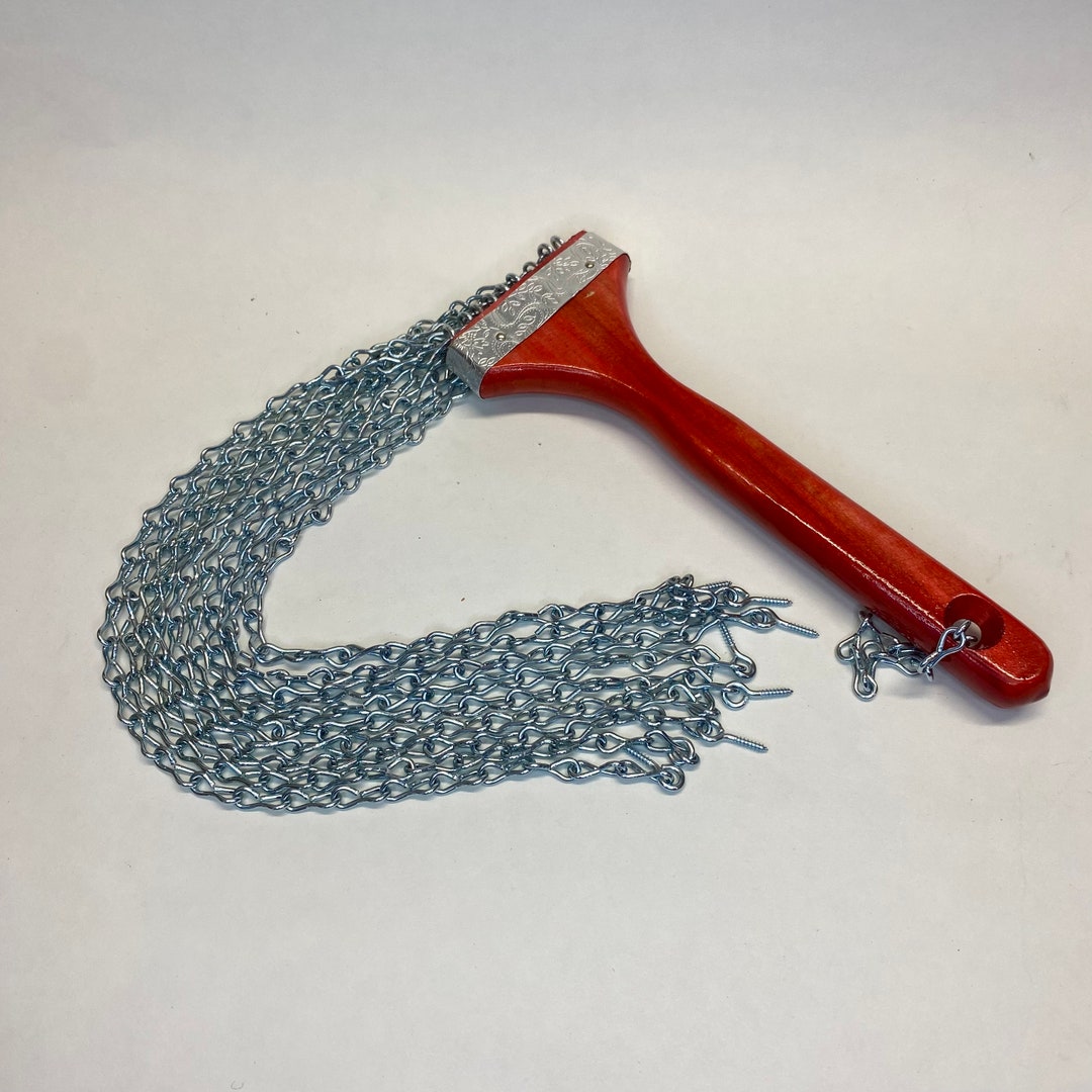 BRUSH Flogger, Wooden Handle, Chain Tails, Chain Flogger, Cat O Nine ...