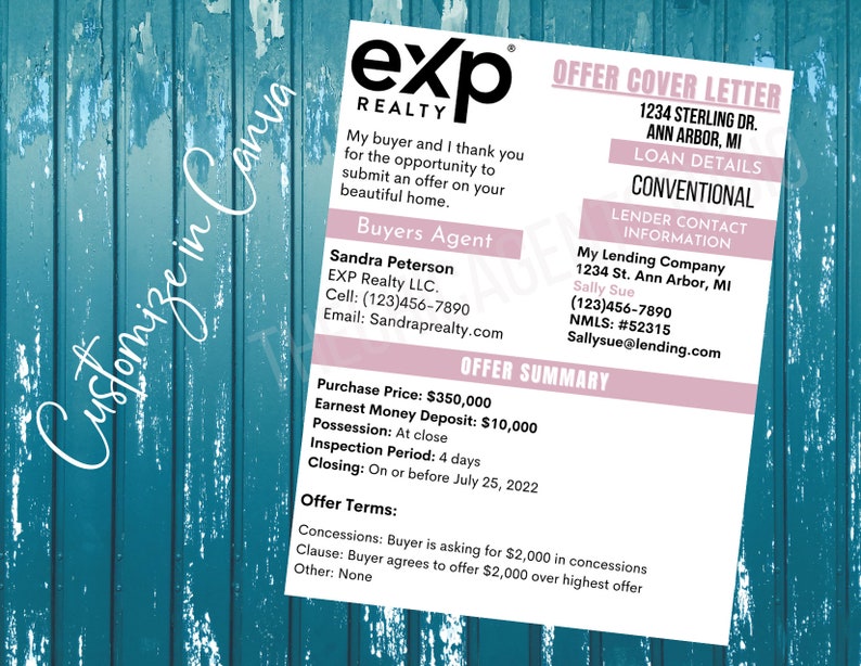 The Chic Agent Offer Cover Letter Digital Download-real Estate - Etsy