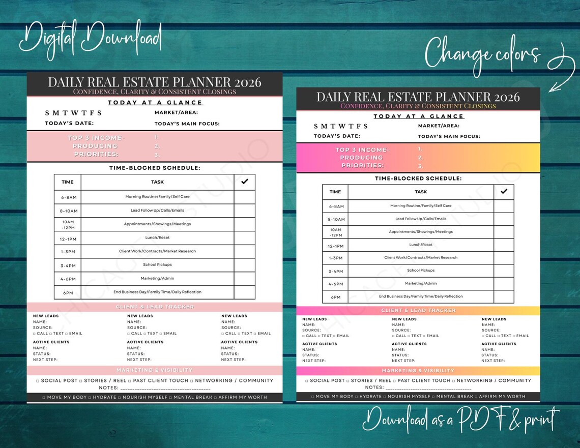 Daily Real Estate Time Blocking Planner 2026- for Agents, Moms ...