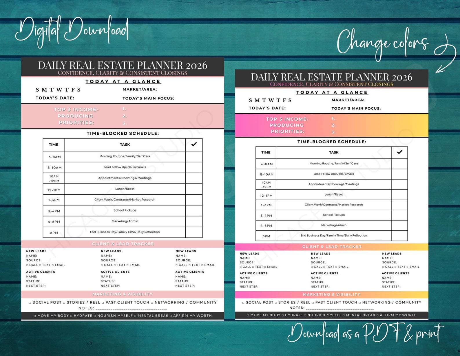 Daily Real Estate Time Blocking Planner 2026- for Agents, Moms ...