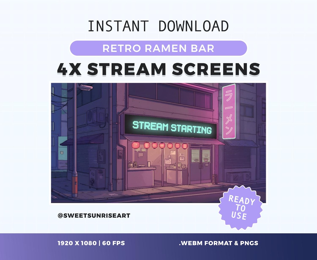 Ramen Bar Retro Animated Stream Screens | Lofi | Starting Soon Screen ...