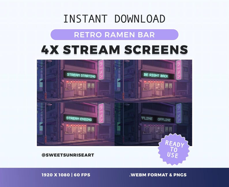 Ramen Bar Retro Animated Stream Screens | Lofi | Starting Soon Screen ...