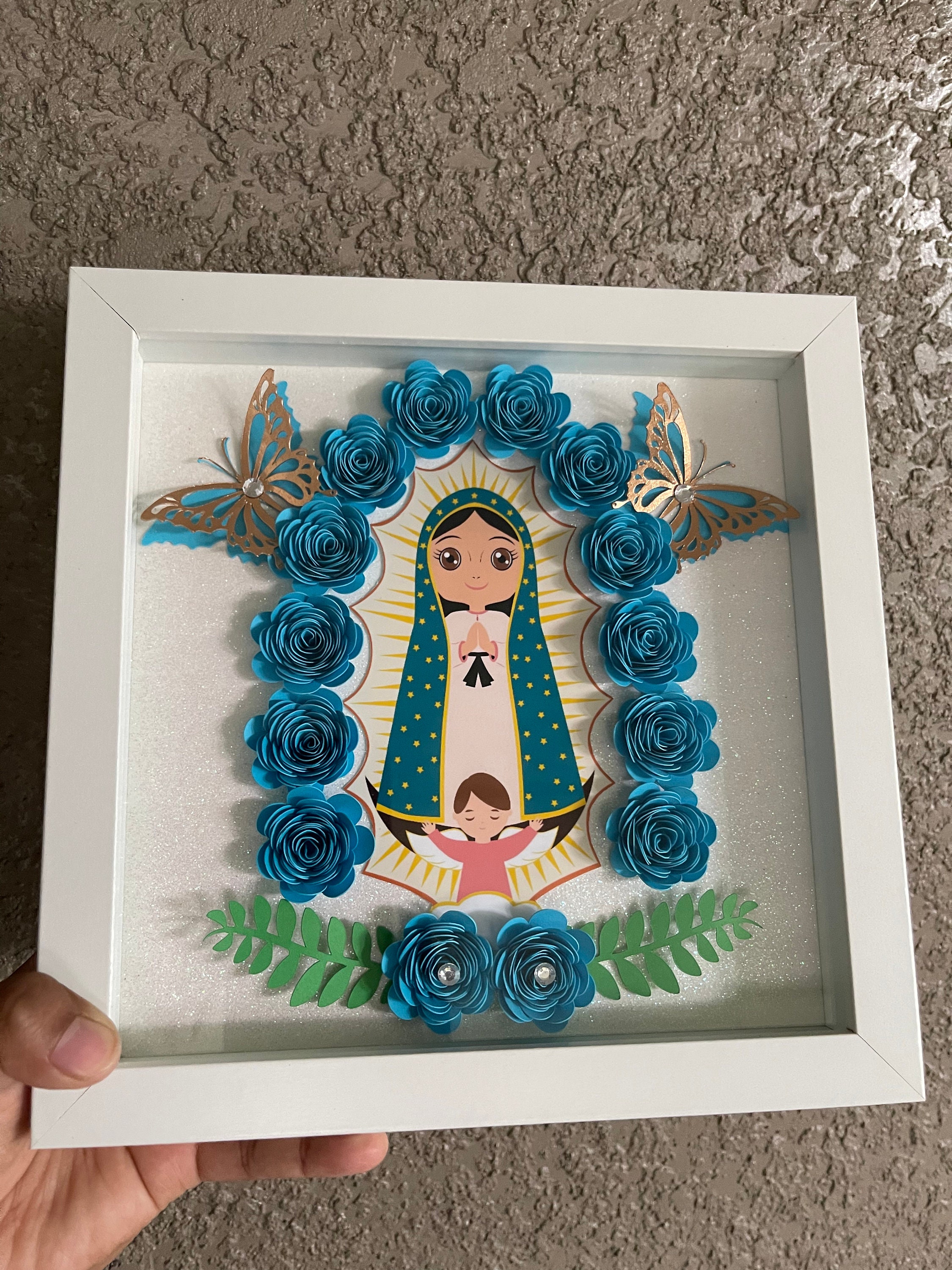 Virgen De Guadalupe Shadowbox| Handmade Paper Flowers| Virgencita De ...