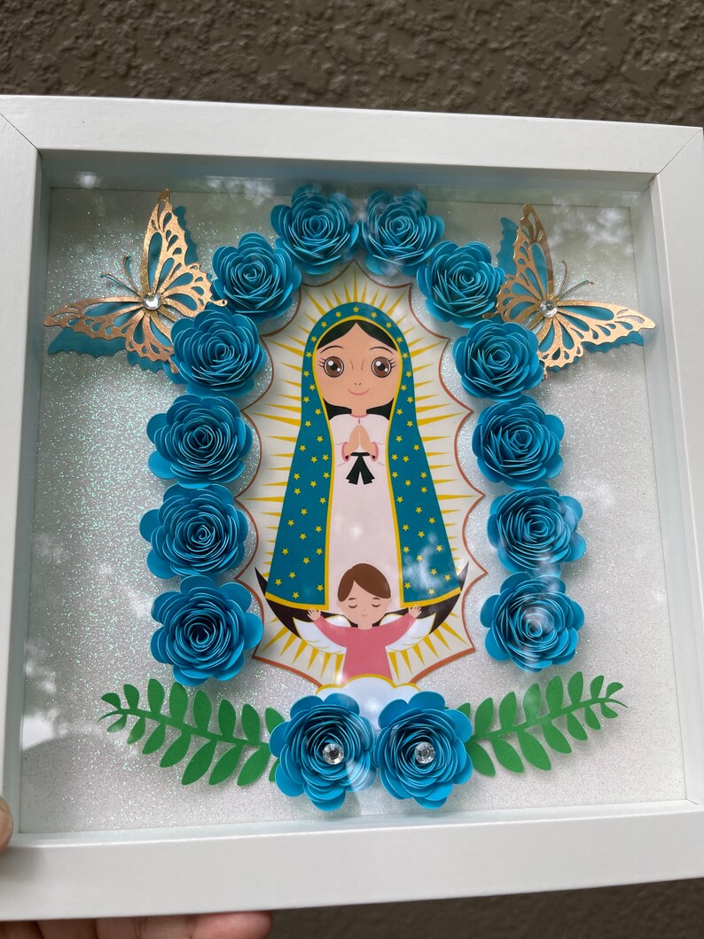 Virgen De Guadalupe Shadowbox| Handmade Paper Flowers| Virgencita De ...