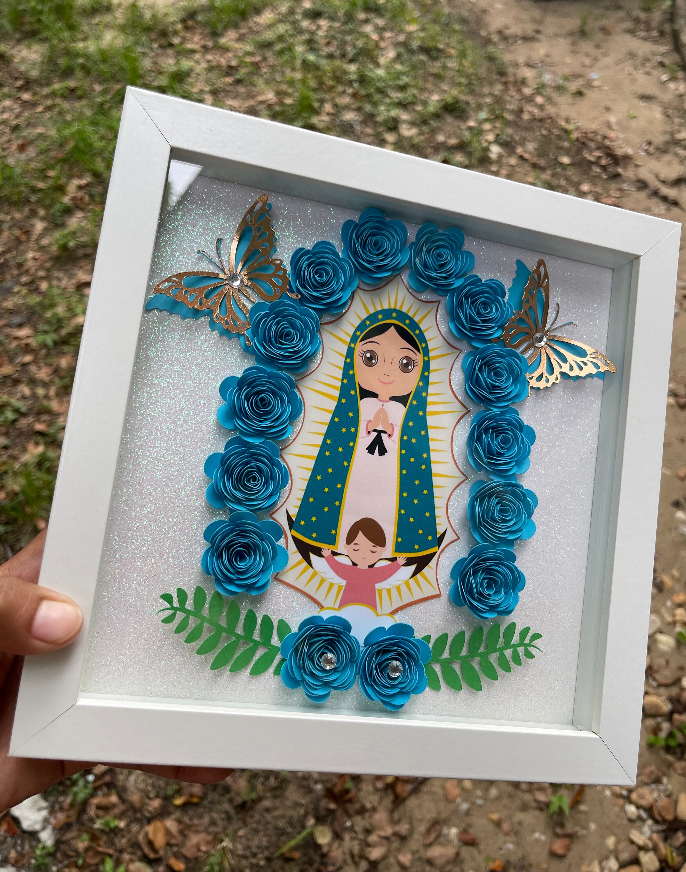 Virgen De Guadalupe Shadowbox| Handmade Paper Flowers| Virgencita De ...