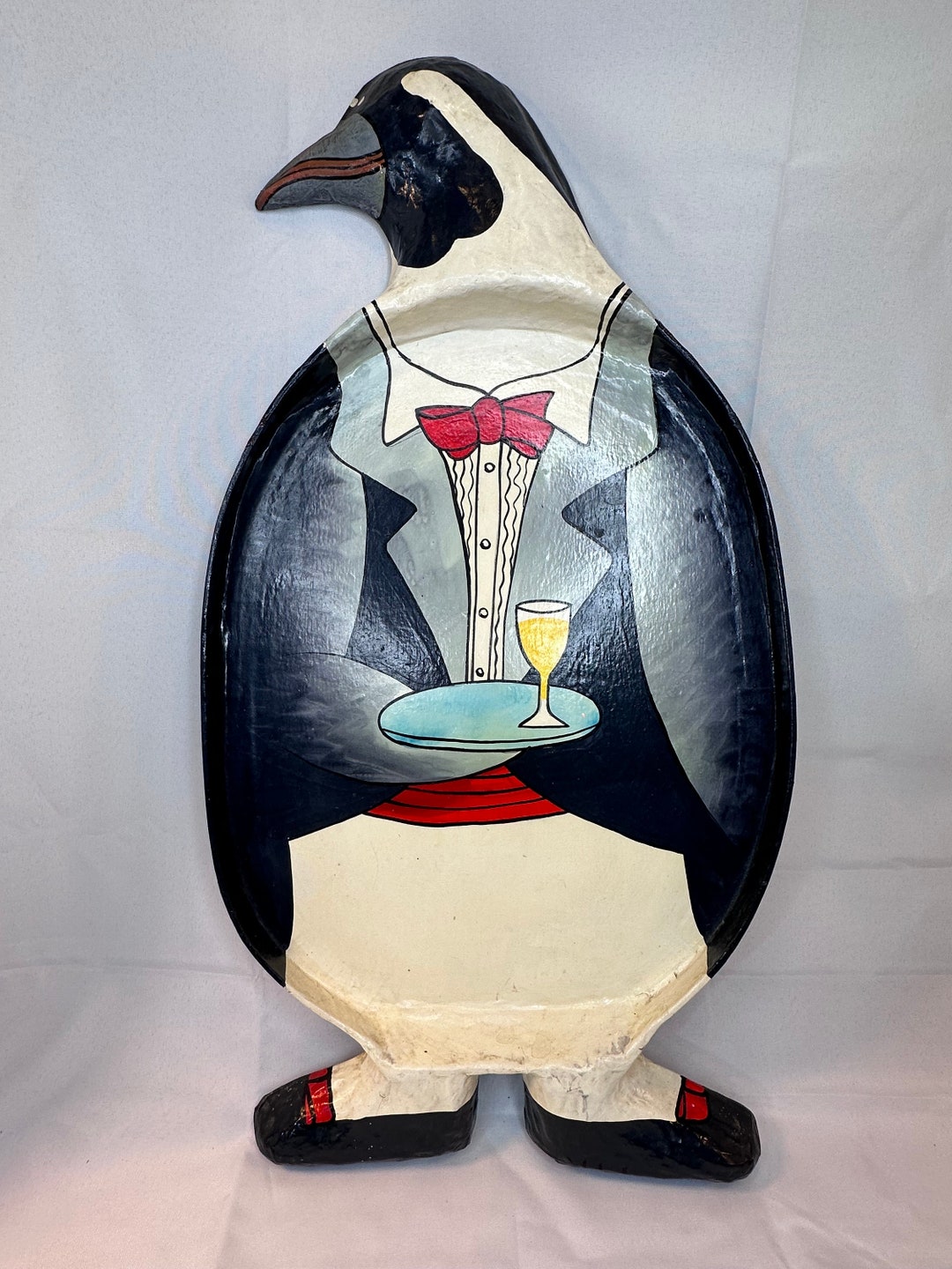 Vtg Decorative Paper Mache Penguin Serving Tray Hand Painted Thailand ...