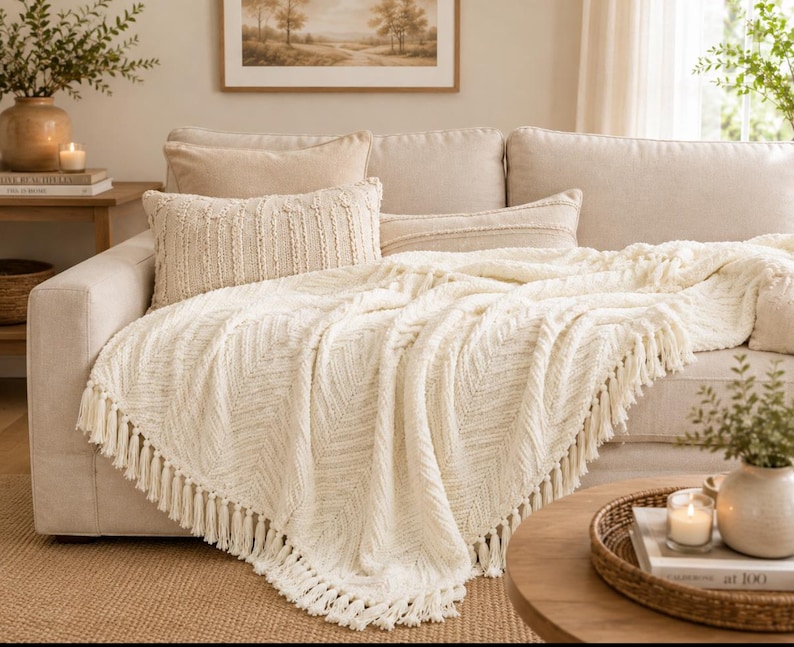 Brown Throw Blanket , Cozy Knit Sofa Couch Bed Blanket , Soft Warm Boho ...