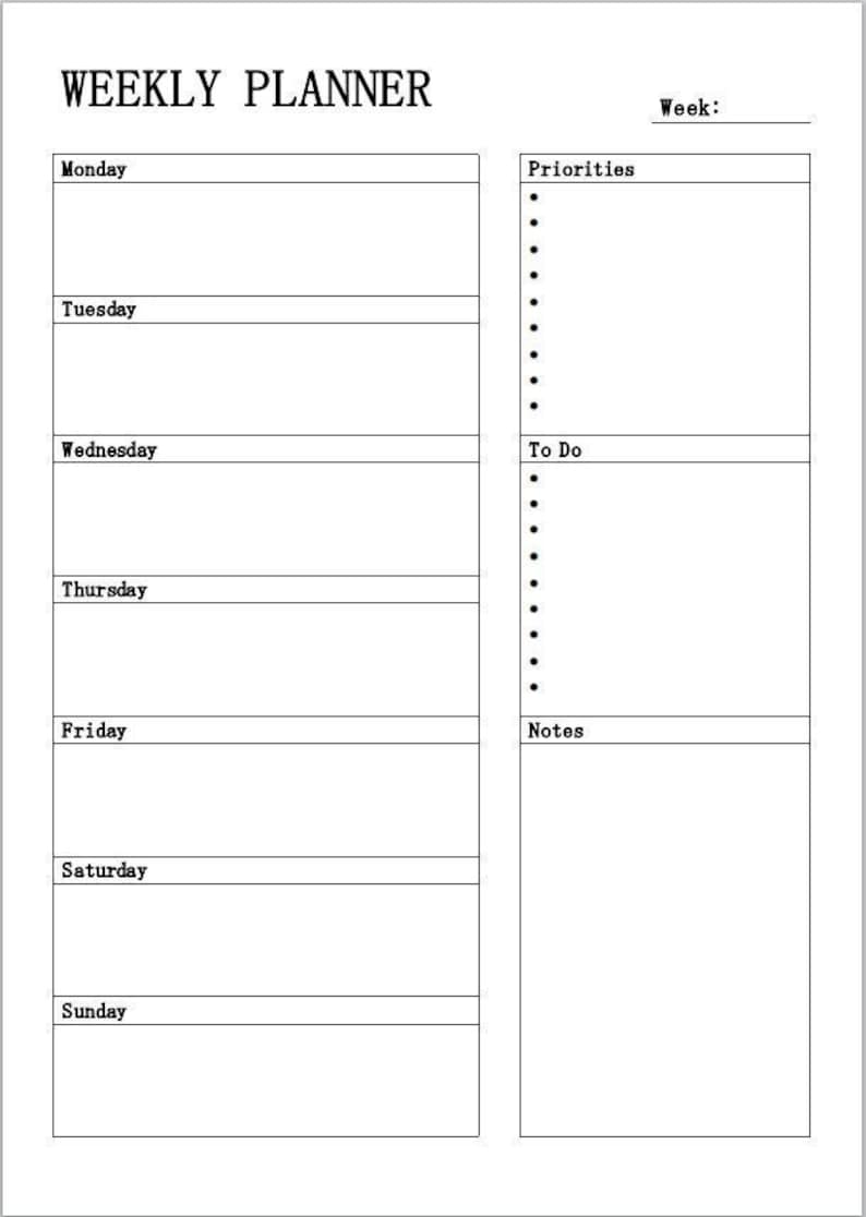 Weekly Planner Printable, INSTANT DOWNLOAD / A4 - Etsy