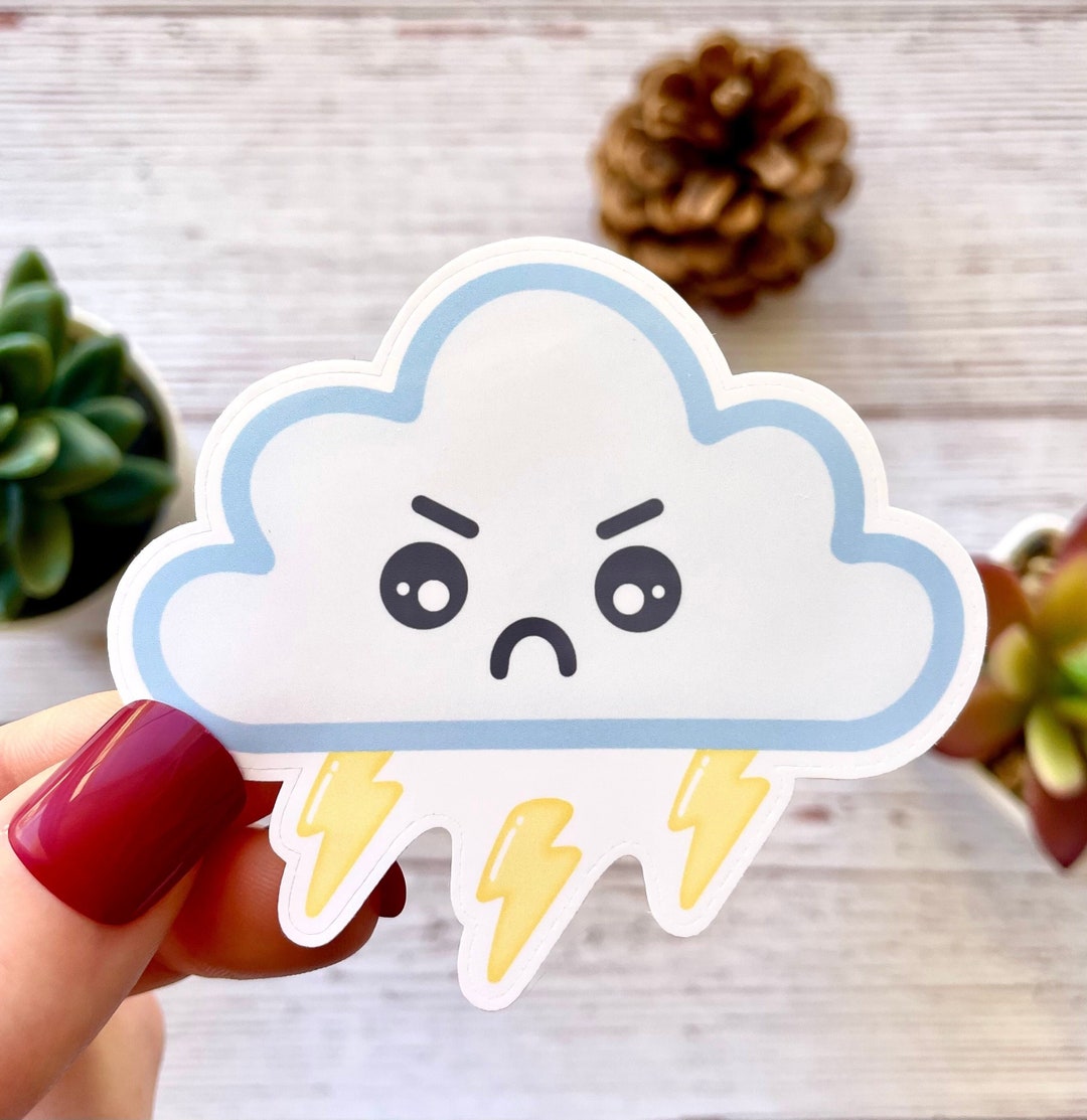 Grumpy Lightning Cloud Sticker | Easy Peel | Waterproof & Glossy, Cloud ...