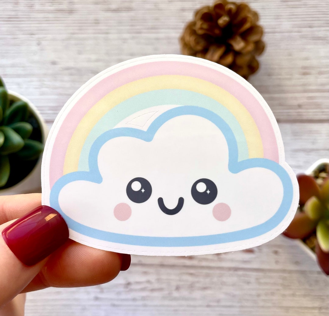 Happy Rainbow Cloud Sticker | Easy Peel | Waterproof & Glossy, Cloud ...