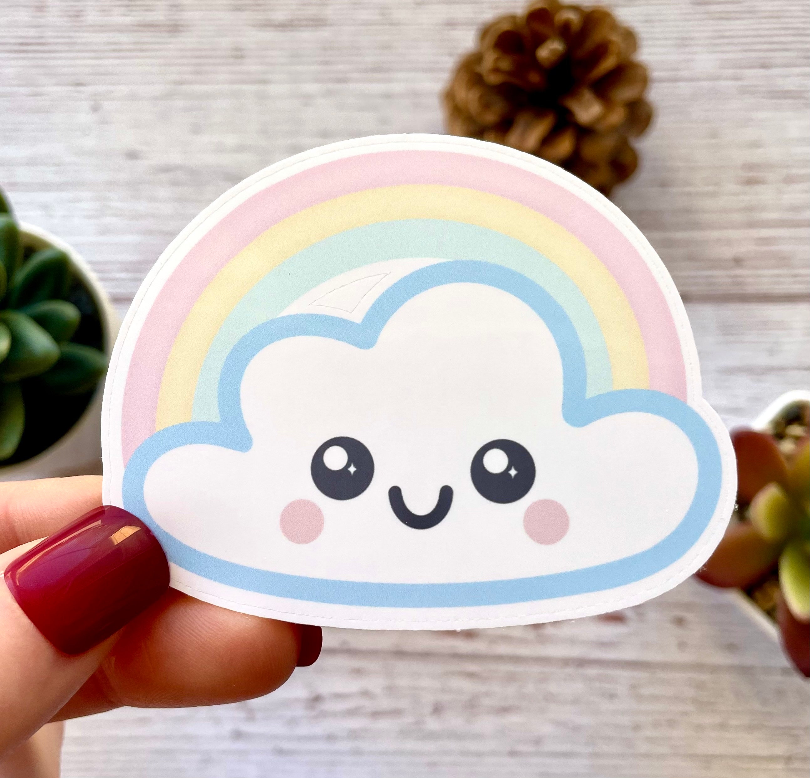 Happy Rainbow Cloud Sticker Easy Peel Waterproof & Glossy, Cloud Lovers ...