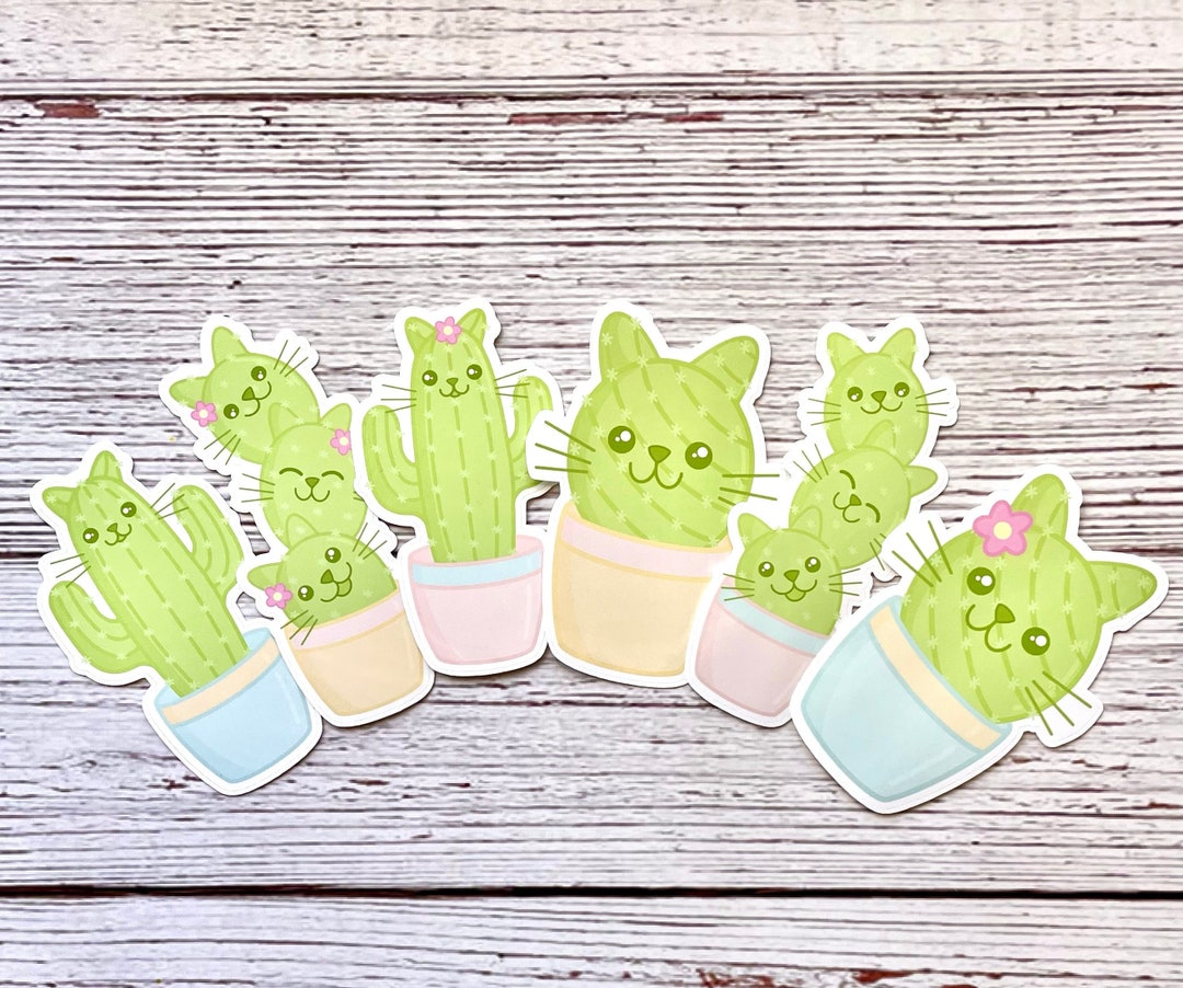 Family Pack of Catcus Stickers, Easy Peel, Waterproof Glossy, Cat ...