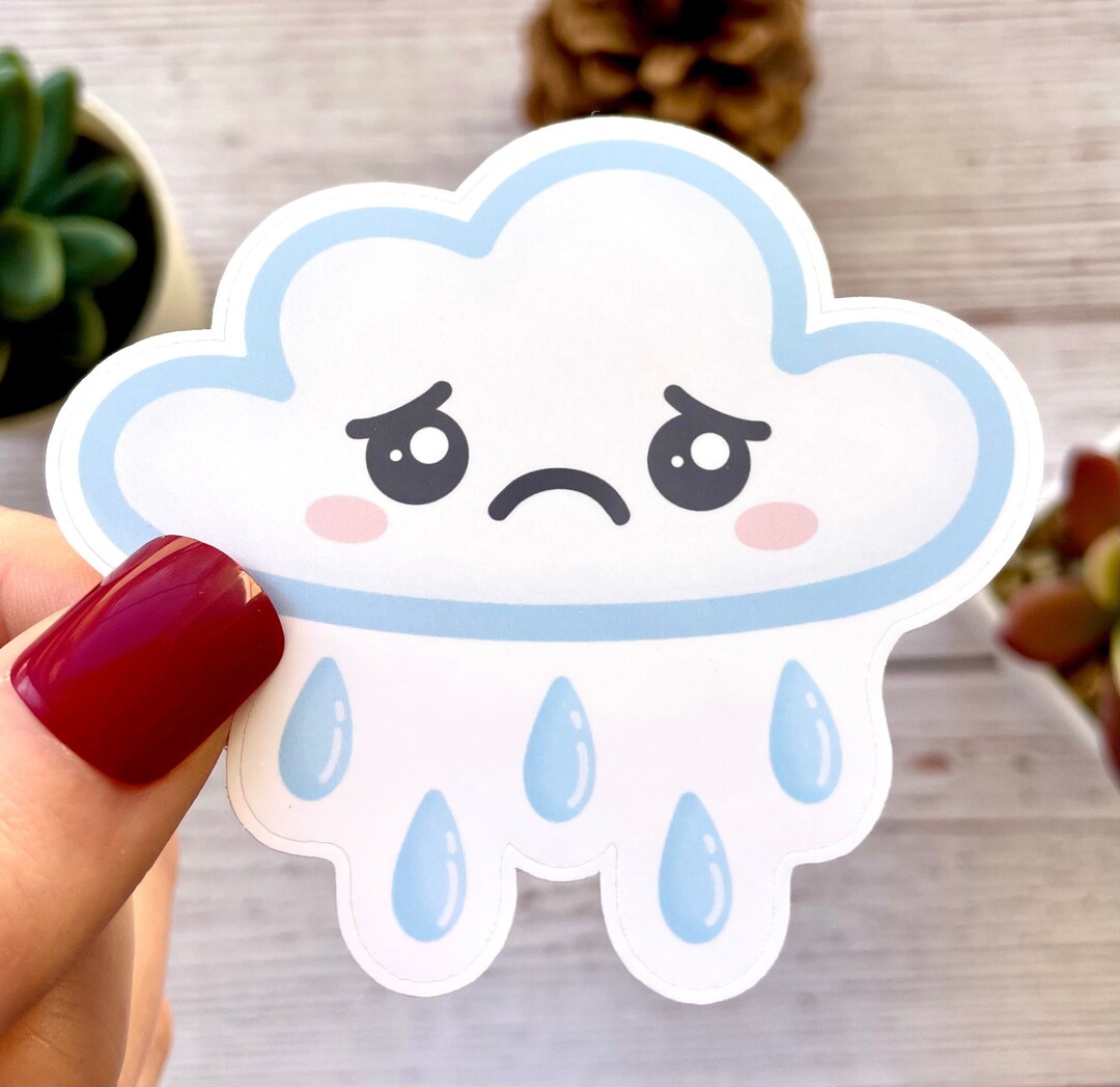 Sad Rainy Cloud Sticker | Easy Peel | Waterproof & Glossy, Cloud Lovers Gift Idea, Cute Cloud ...