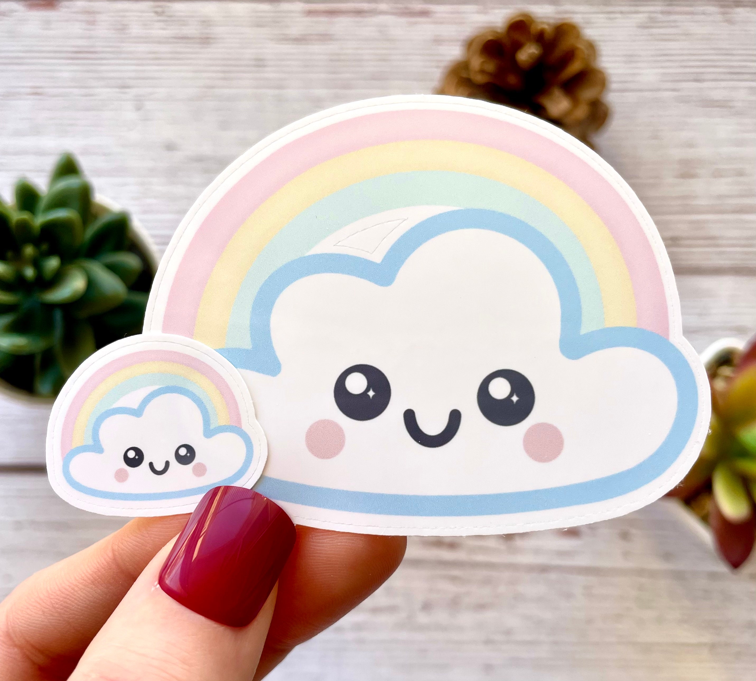 Happy Rainbow Cloud Sticker Easy Peel Waterproof & Glossy, Cloud Lovers ...
