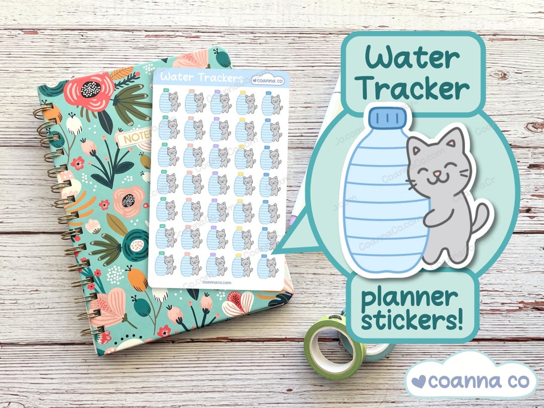 Water Tracker Planner Stickers, Kawaii Cat Drink Water Reminder, Bujo ...