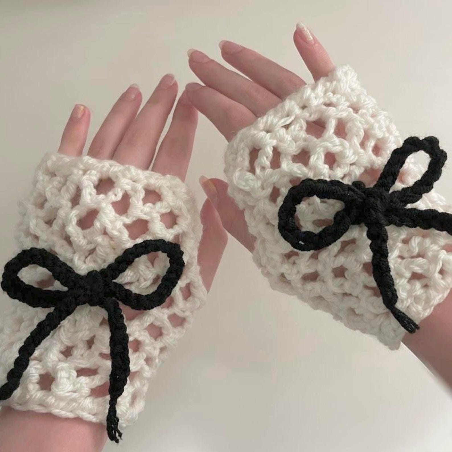 The Bow Crochet Fingerless Gloves | Crochet, Handmade, Bow, Dainty ...