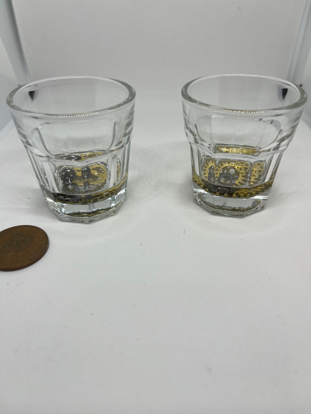 Set of 2 Shot Glasses With Metal Cogs and Wheels Set in Resin the ...