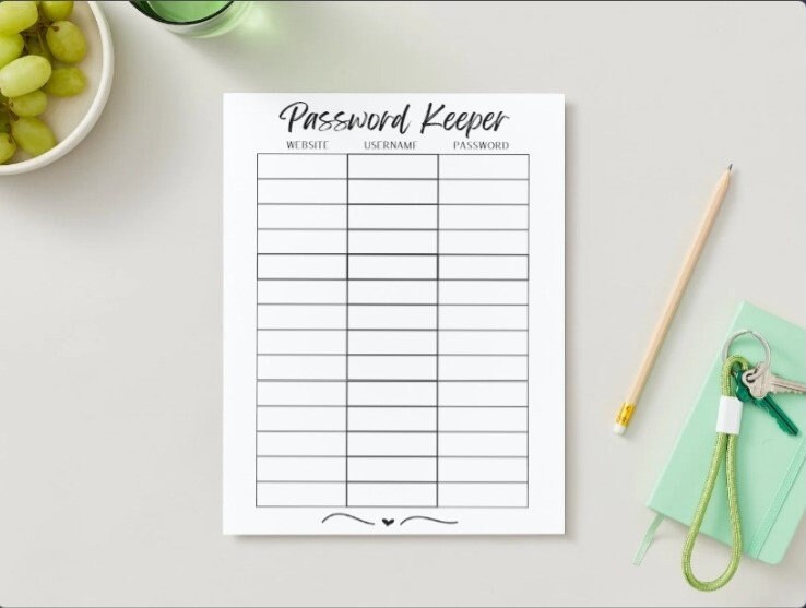 Printable Password Keeper, Printable Password Tracker, Printable Log in ...