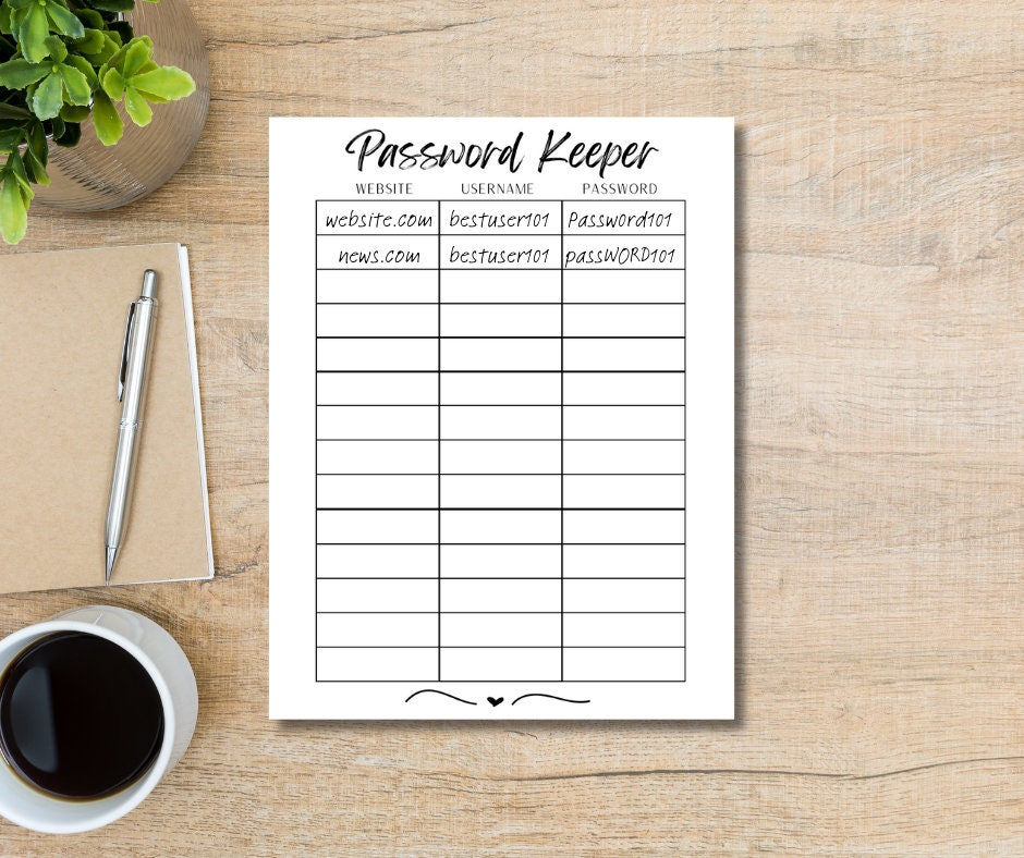 Printable Password Keeper, Printable Password Tracker, Printable Log in ...