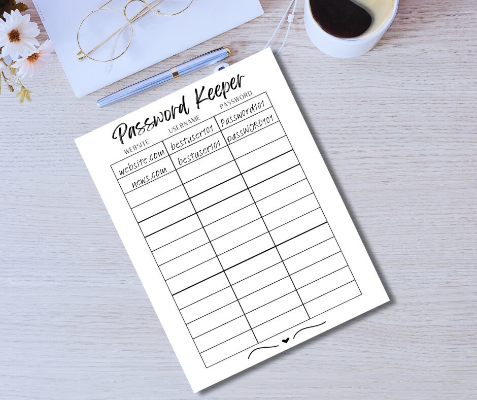 Printable Password Keeper, Printable Password Tracker, Printable Log in ...