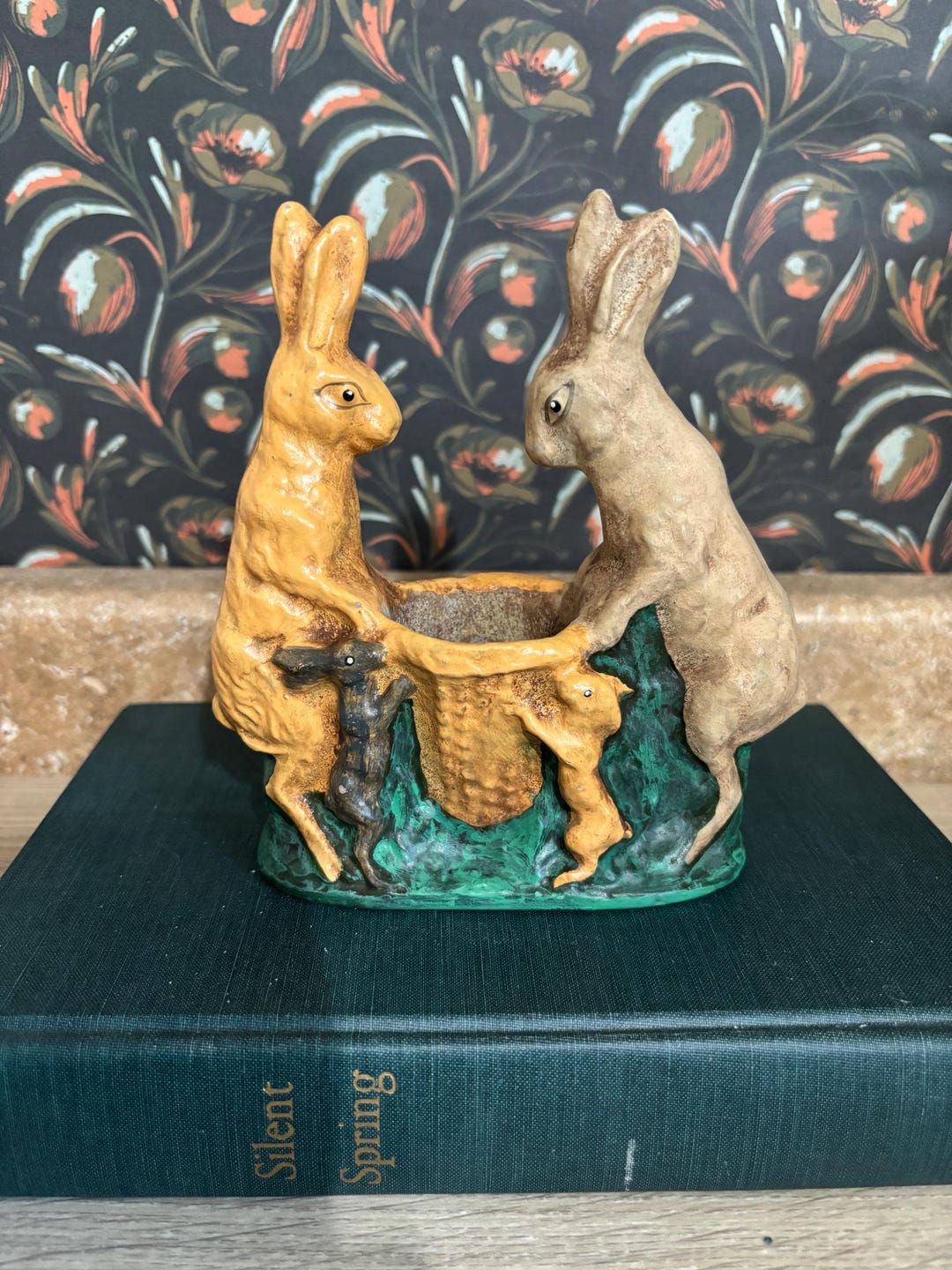 Vintage Walnut Ridge Primitives Bunnies With Basket Ceramic - Etsy