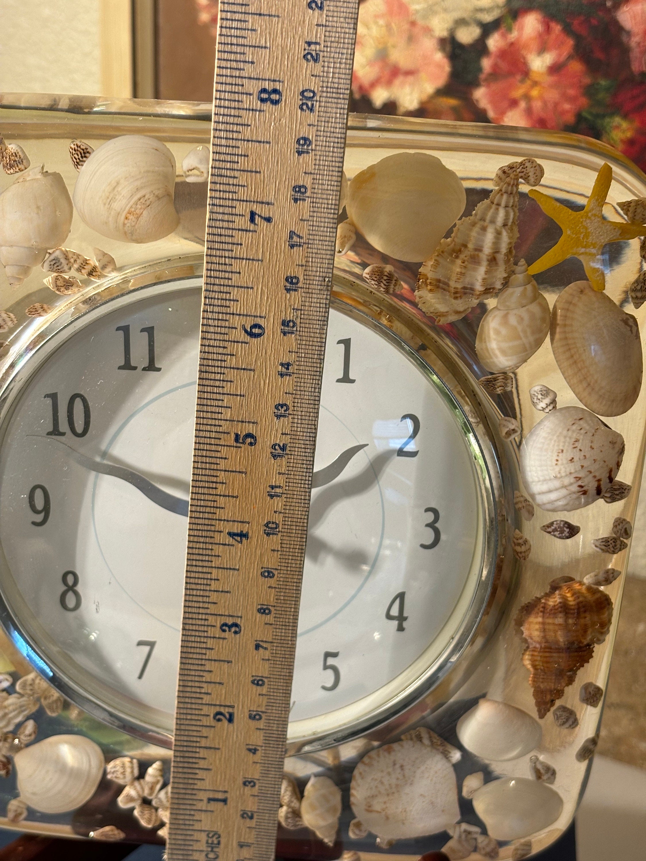 Vintage Shore Shells Square Wall Clock Acrylic Lucite Coastal Works 8x8 ...