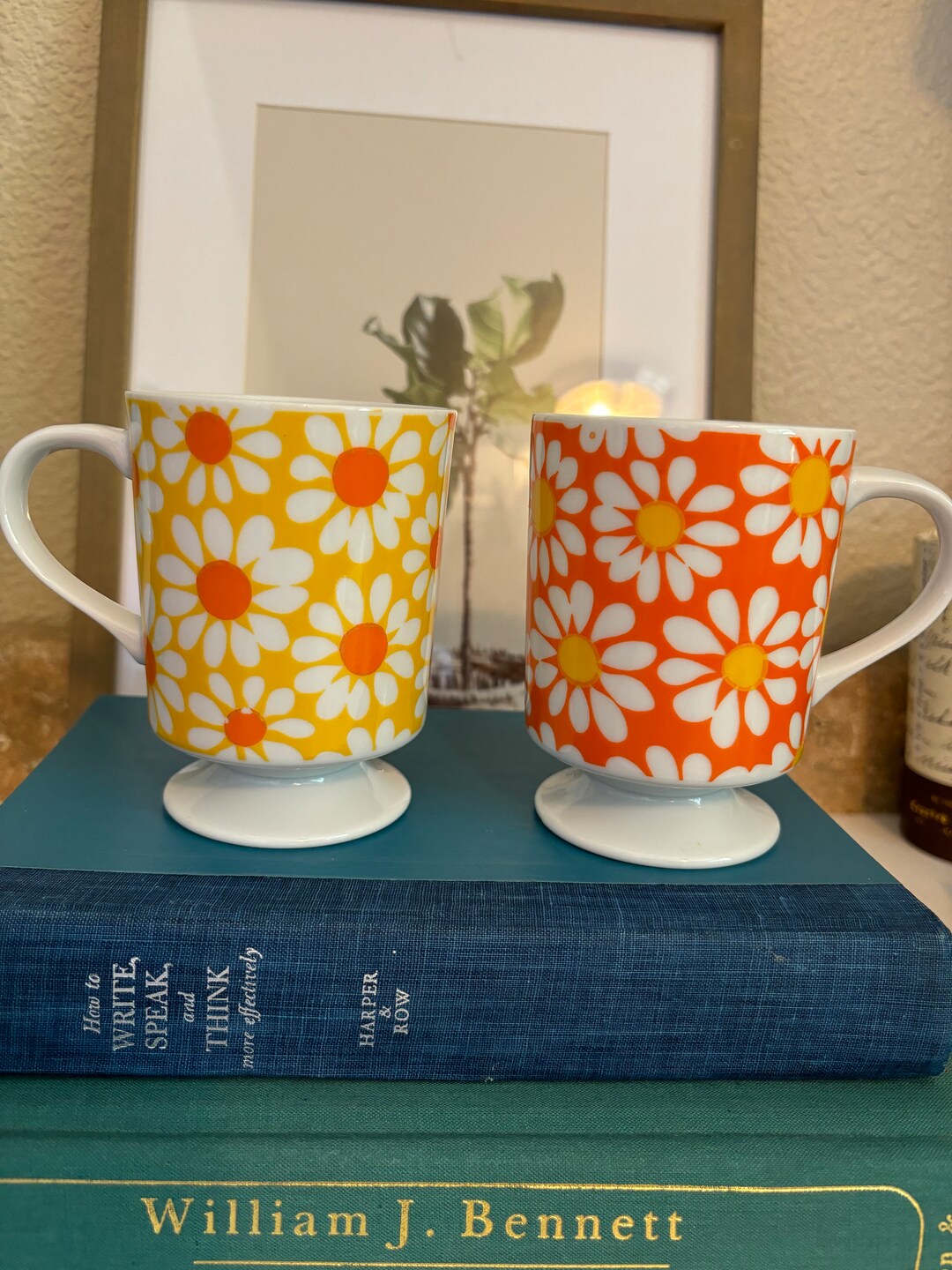 Vintage Pair of 1970s Flower Power Pedestal Mugs Hippy Boho Style ...
