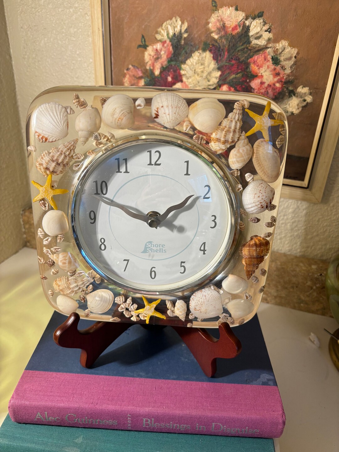 Vintage Shore Shells Square Wall Clock Acrylic Lucite Coastal Works 8 ...