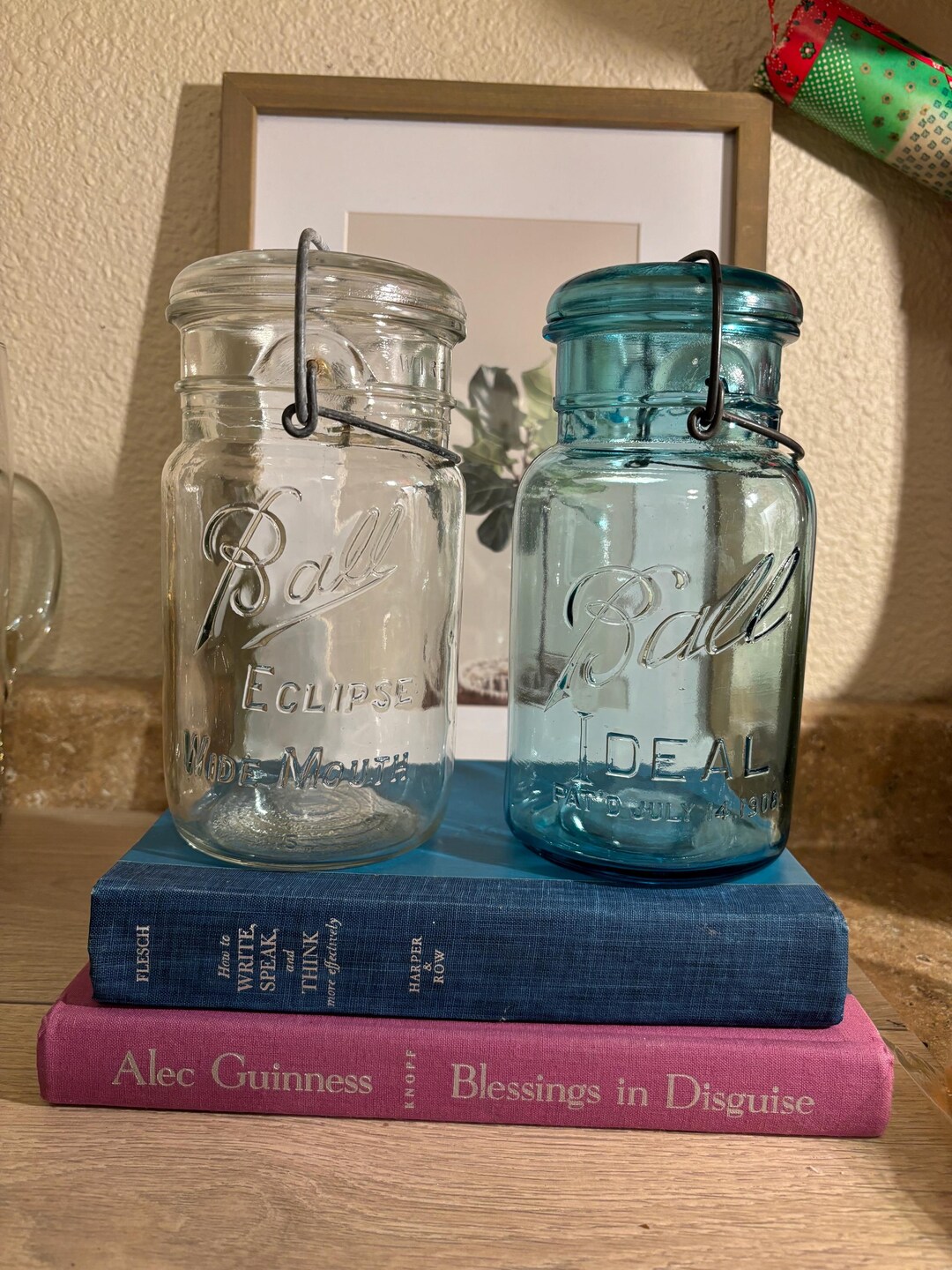 Antique Ideal Ball Mason/ball Eclipse Wide Mouth Jar 1910 1923 Blue/clear Glass Mason Jar With ...