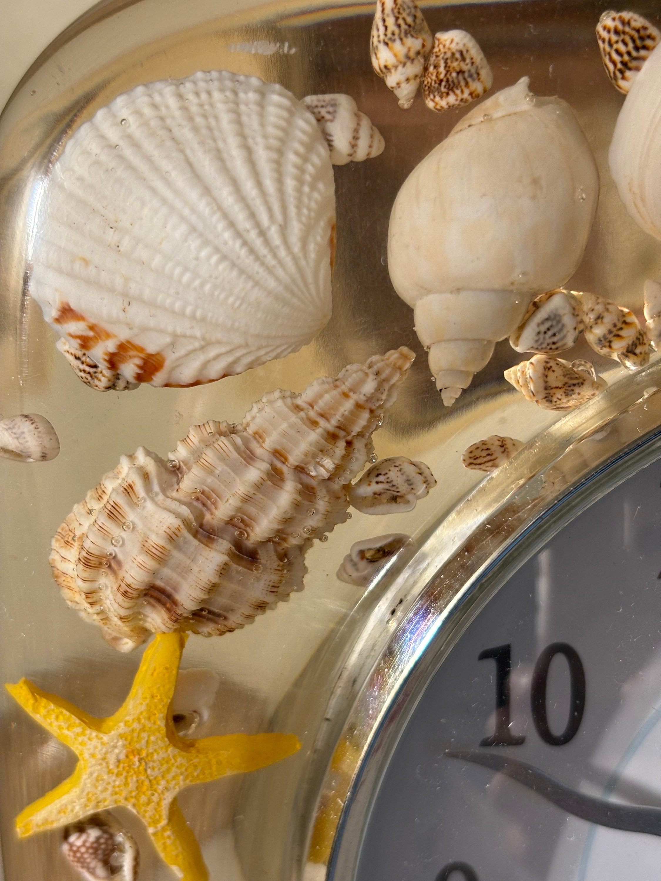 Vintage Shore Shells Square Wall Clock Acrylic Lucite Coastal Works 8x8 ...