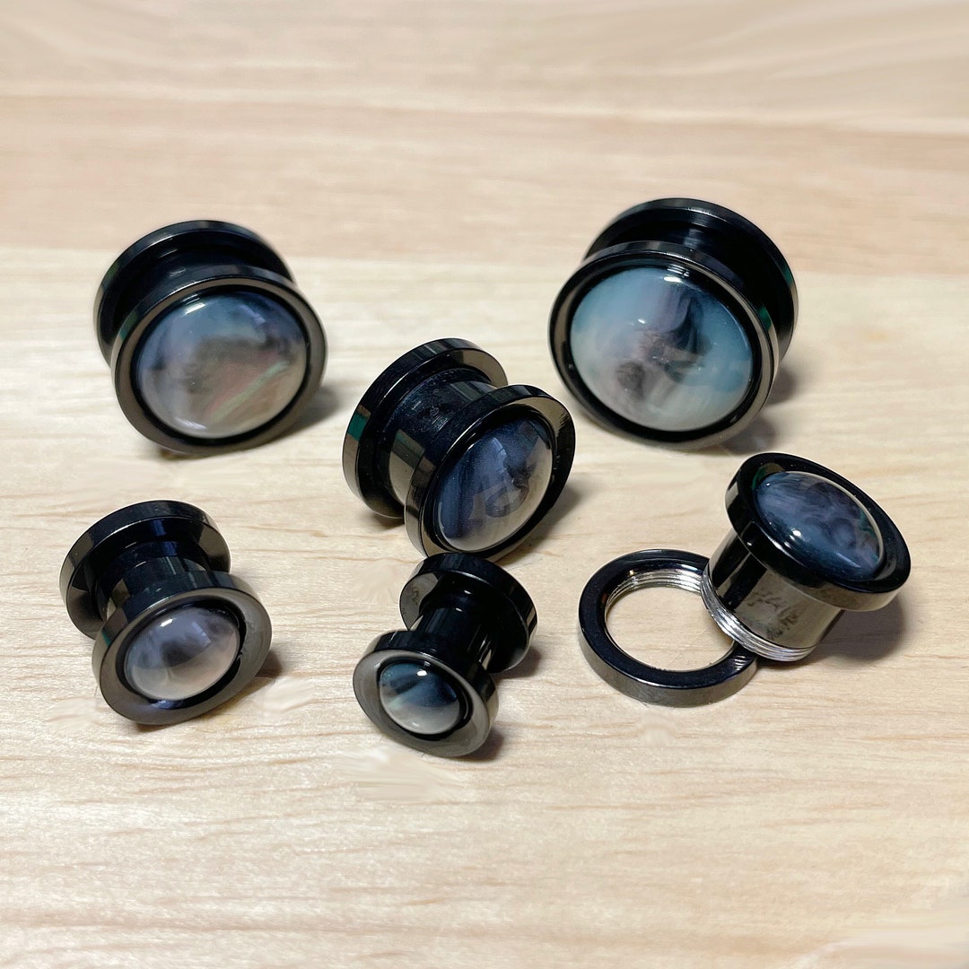 Multi Color Shell Screw Fit Flesh Tunnel Plugs • Sold as Pair • Black ...