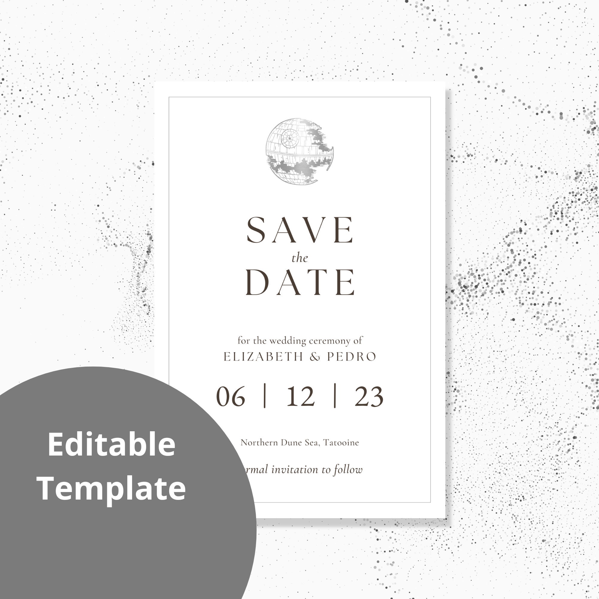 4x6 Silver Death Star Inspired Save the Date Card Canva - Etsy