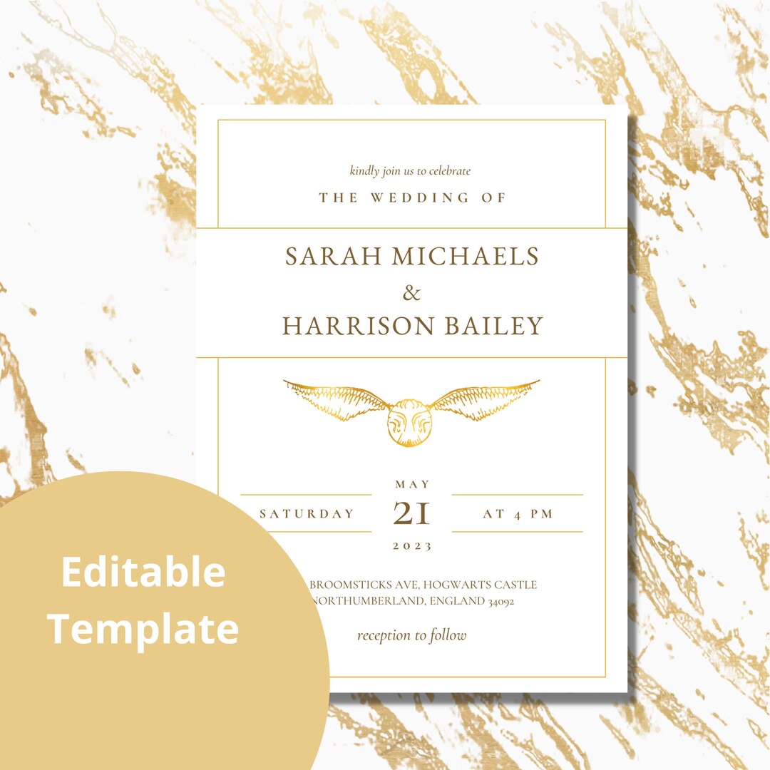 Golden Snitch Inspired Invitation Canva Template - Printable Download ...